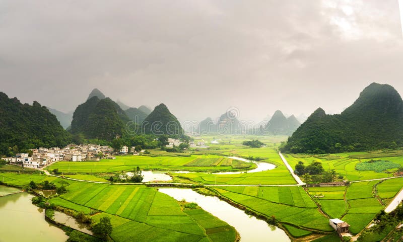 Karst Landscape And Agricultural Fields In Guangxi Province At South ...