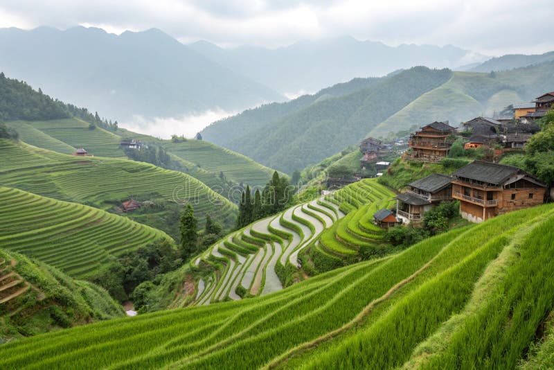 Stunning Rice Terraces in Longsheng, China Stock Illustration ...