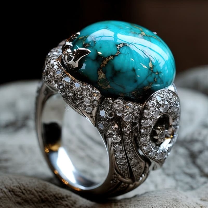 Stunning Ring Featuring a Dazzling Stone Set and Diamonds Stock ...