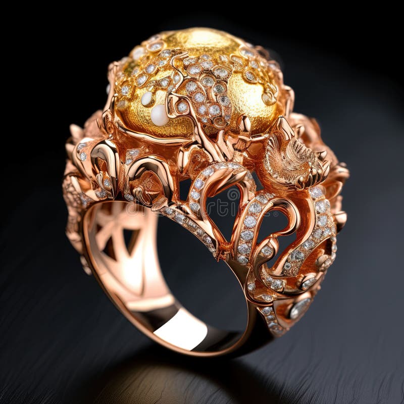 Stunning Ring Featuring a Dazzling Stone Set and Diamonds Stock ...