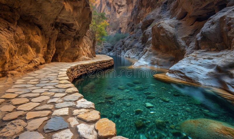Stunning River Canyon with Clear Turquoise Water and Stone Pathway ...