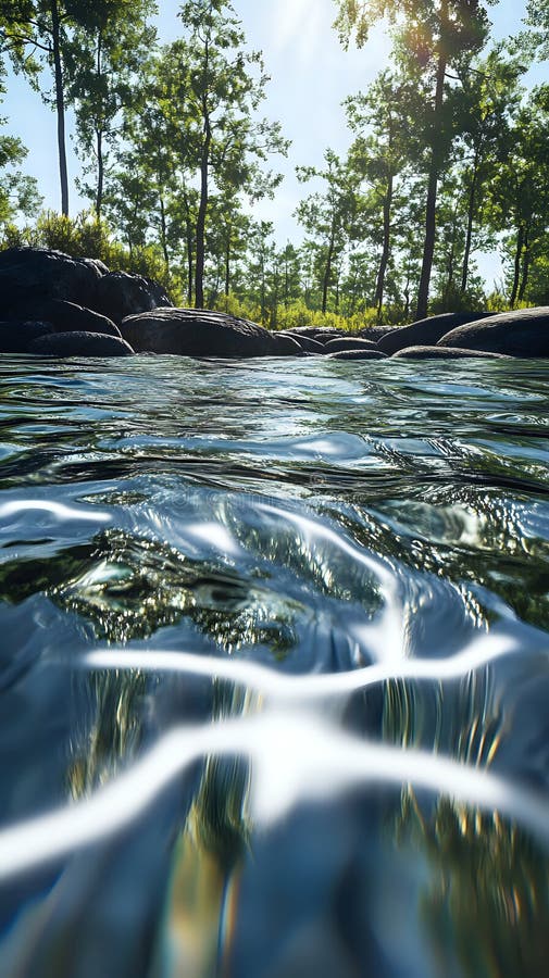 Stunning River Water Showcasing Dynamic Reflections of Nature Above ...