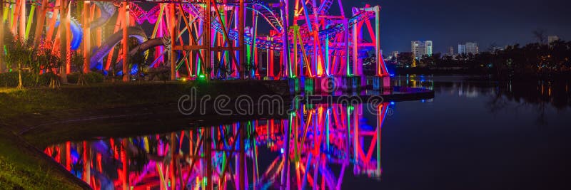 The Stunning Roller Coaster Lights Up at Night BANNER, LONG FORMAT ...