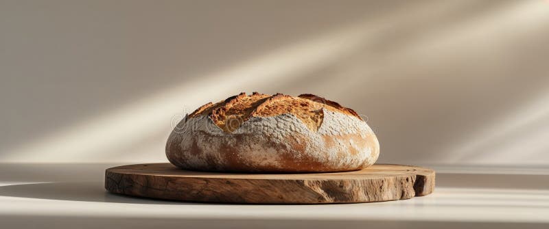 Stunning Round Baked Bread on Wooden Board Stock Photo - Image of ...
