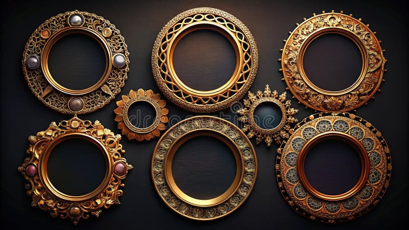 Stunning Round Frames Designs Abstract Geometric Patterns on a Black ...