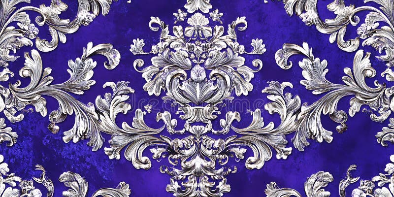 Stunning Royal Blue Damask Pattern Seamless Texture Background Stock ...