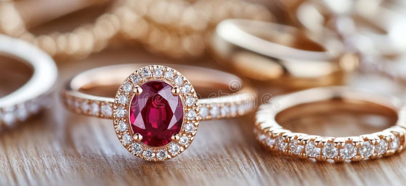 Stunning Ruby Engagement Ring Surrounded by Elegant Gold and Diamond ...