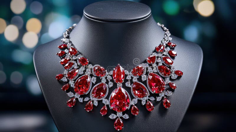 Stunning Ruby Necklace Draped on Mannequin Display Stock Illustration ...