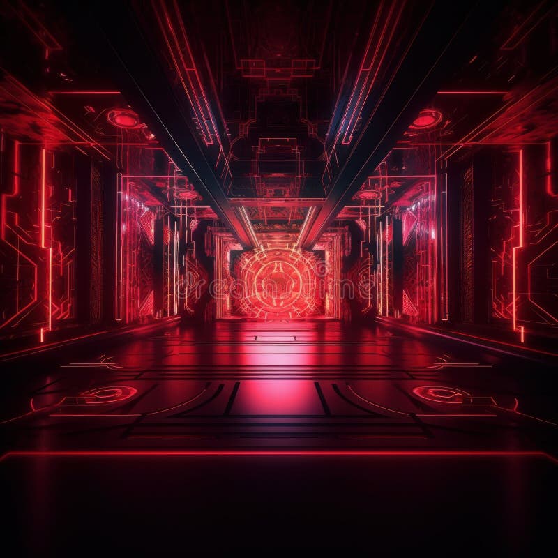 Stunning Ruby Red Interior with Glowing Neon Lights and Intricate ...