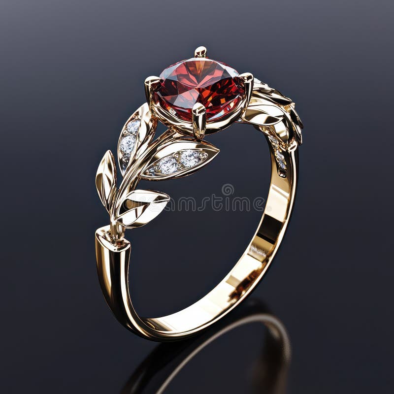 Stunning Ruby Ring with Intricate Leaf Design and Sparkling Accents in ...