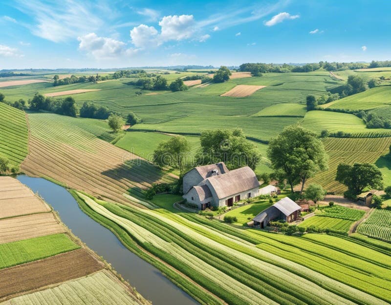 Stunning Rural Setting Featuring a Sprawling Farm Surrounded by Lush ...