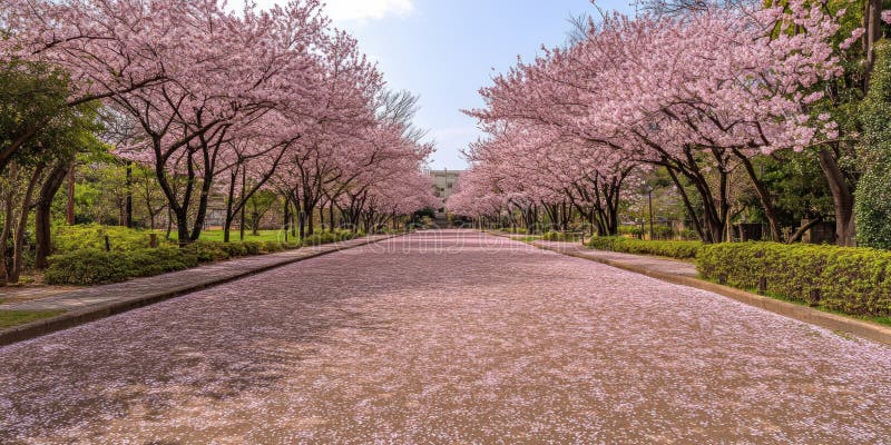 Stunning Sakura Tree Lined Pathway Capturing Cherry Blossom Beauty in ...