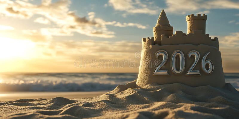 Stunning 2026 Sandcastle Sunset Beach Image Stock Illustration ...