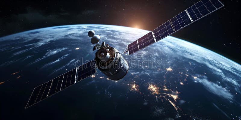 Stunning Satellite Orbiting Earth, Space Exploration Concept. Global ...