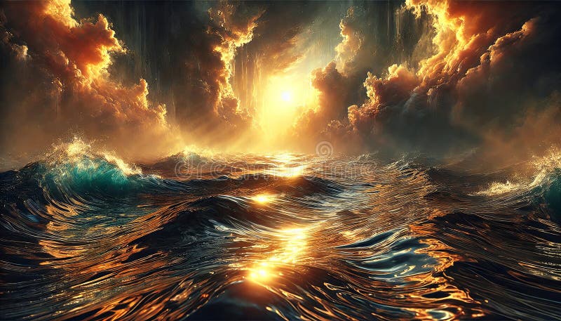 Dramatic Ocean Waves at Sunset with Clouds Stock Image - Image of ...