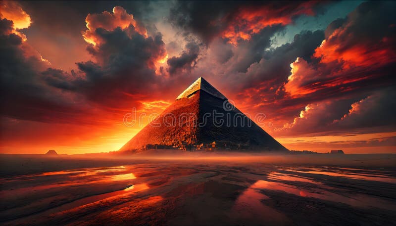 Majestic Pyramid at Sunset with Fiery Sky Stock Image - Image of ...