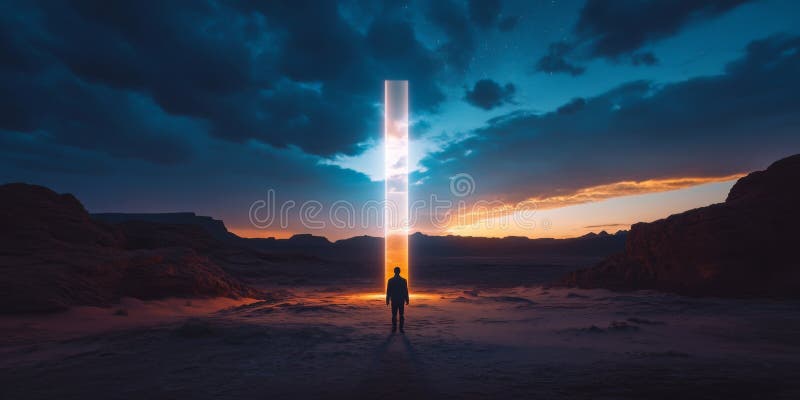 A Stunning Scene of a Person Standing in a Dramatic Landscape. a Bright ...