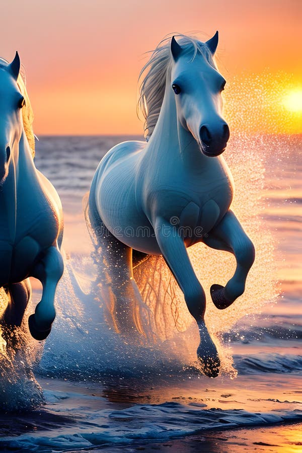 A Stunning Scene of Sea Foam Horses Galloping through the Shimmering ...
