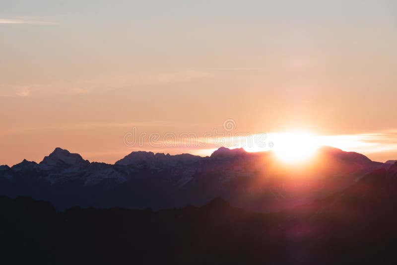 A Stunning Scene of Sunset on the Top of Alps Mountain. I Stock Photo ...