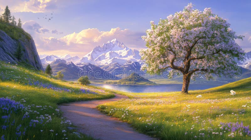 A Stunning Scenery Featuring a Trail that Winds Its Way To a Serene ...