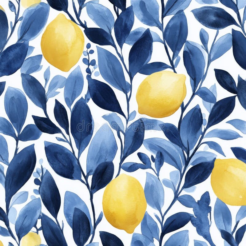 A Stunning Seamless Pattern Featuring Hand-painted Watercolor Lemons ...