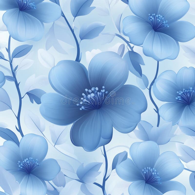 Elegant Blue Floral Pattern Seamless Flower Design Soft Pastel ...