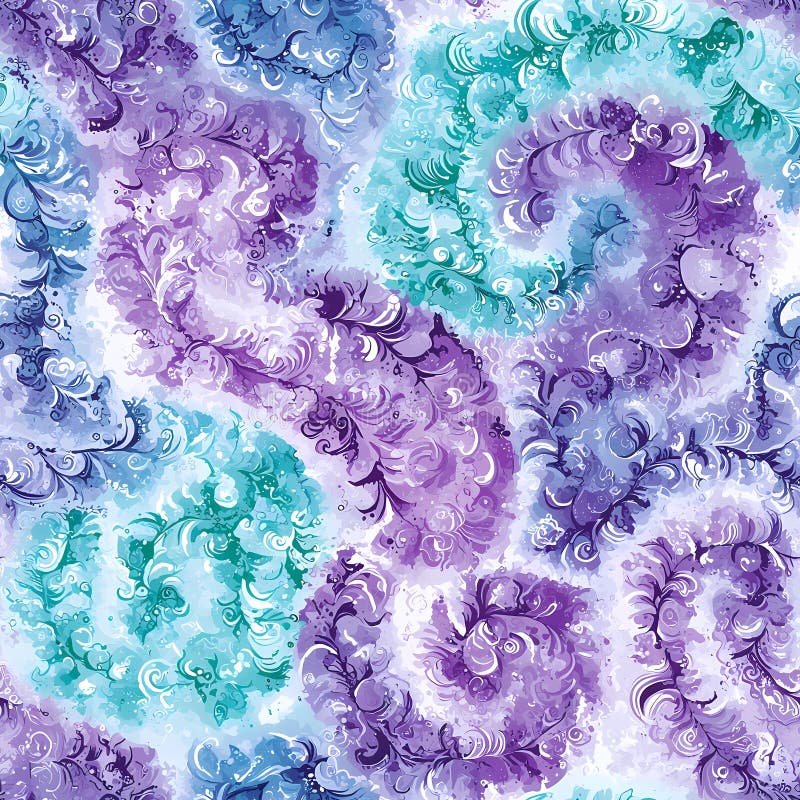 Whimsical Purple Teal Swirl Watercolor Seamless Pattern Background AI ...