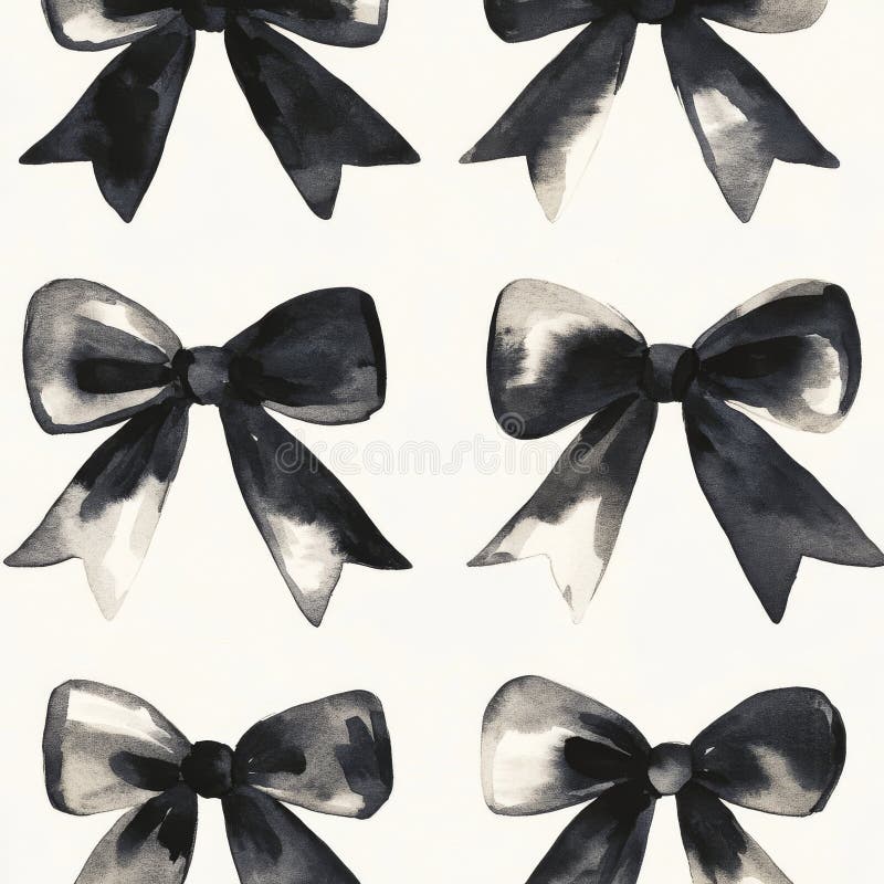 Stunning Seamless Pattern Featuring Watercolor Hand-drawn Black Bows ...