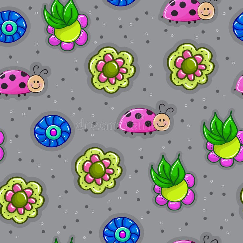 Stunning Seamless Pattern with Insects in Flowers in Vector. Awe Stock ...
