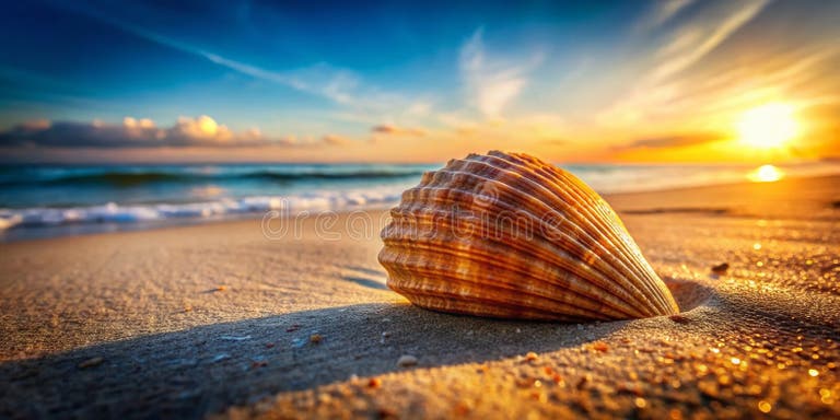 A Stunning Seashell Summer Scene Open Shell on Sandy Beach Masterfully ...