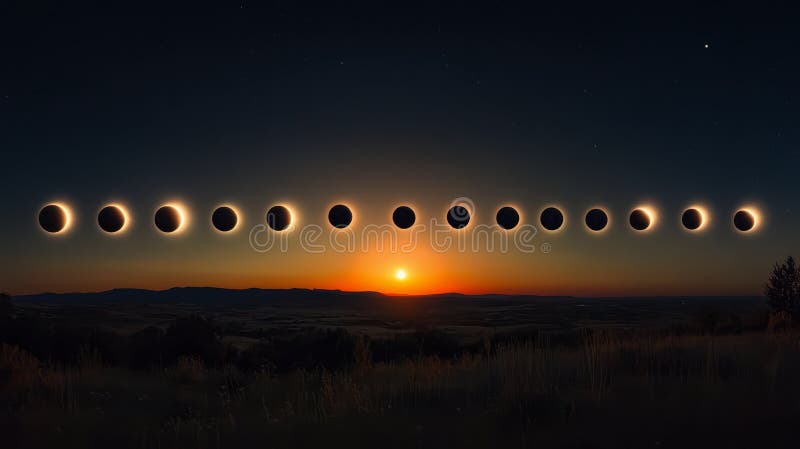 A Stunning Sequence of a Solar Eclipse Over Serene Hills at Dusk Stock Photo - Image of viewing ...