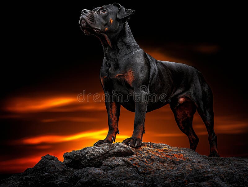 Powerful Dogs in Fiery Sunset Backdrops Stock Illustration ...