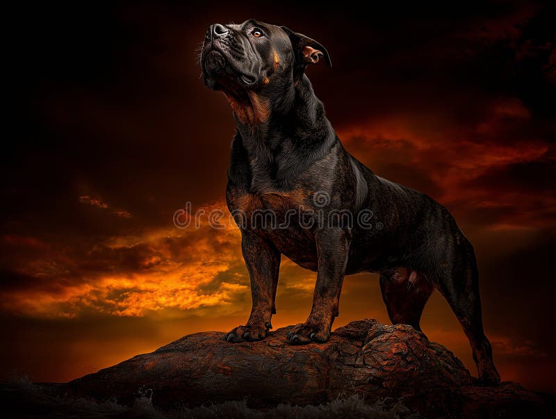 Powerful Dogs in Fiery Sunset Backdrops Stock Illustration ...