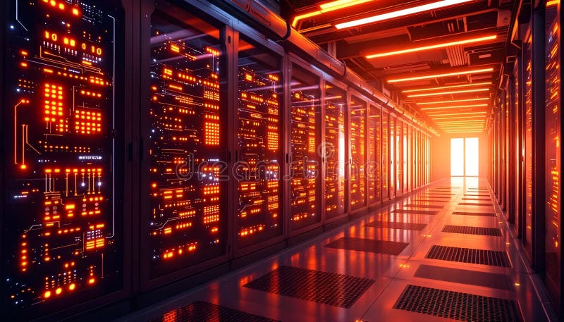 Stunning Server Room Interior Design Orange Lighting Stock Illustration ...