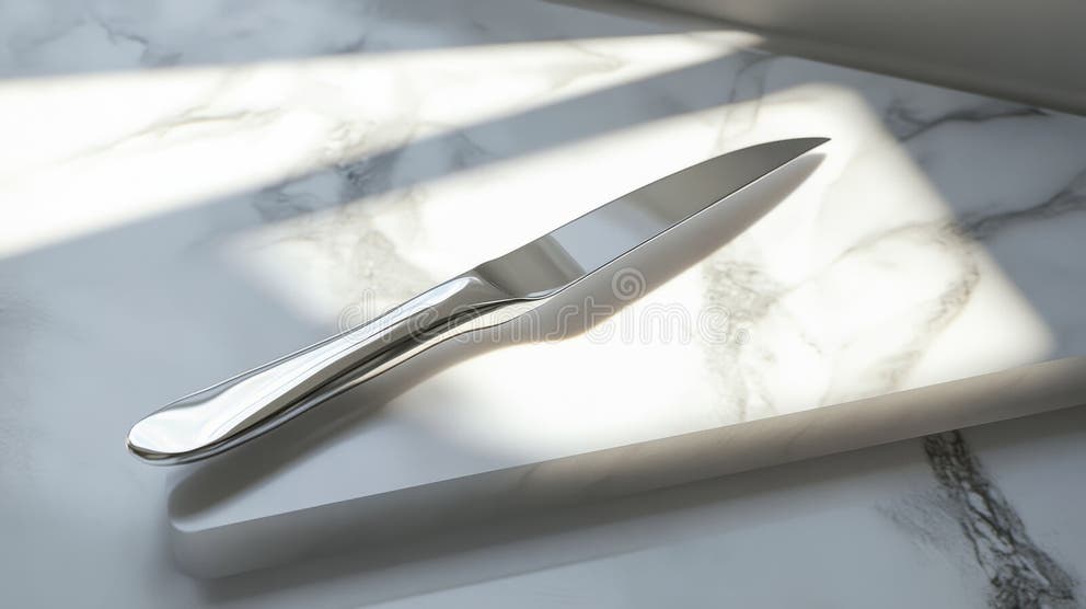 Sharp Knife on Pristine White Base with Brilliant Light Reflection ...