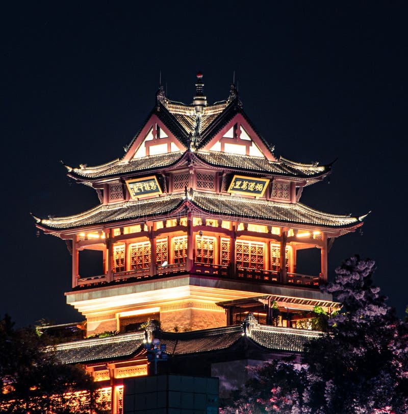 Stunning Shot of a Lit Ancient Building Located in Wuhan, China. Stock ...