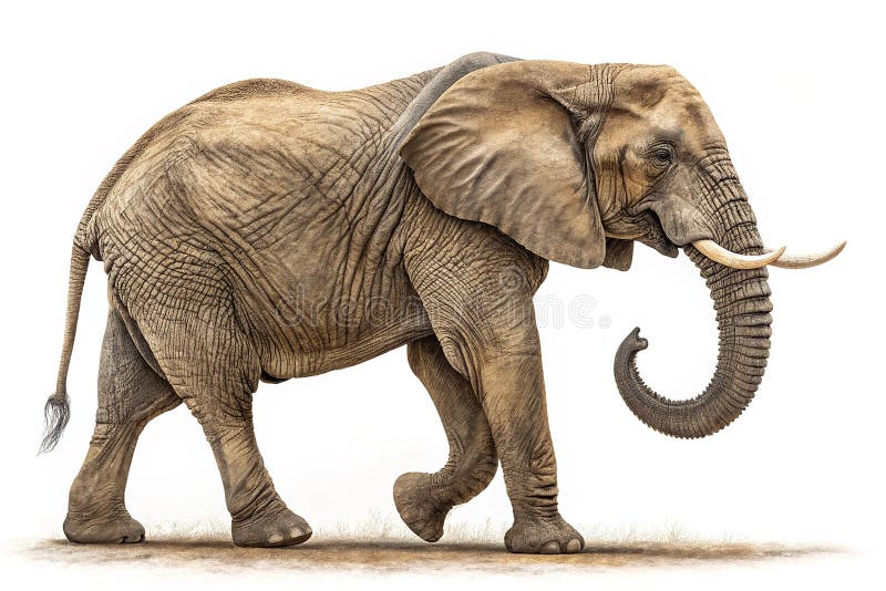 African Elephant Side View Full Body Isolated on White Background Stock ...