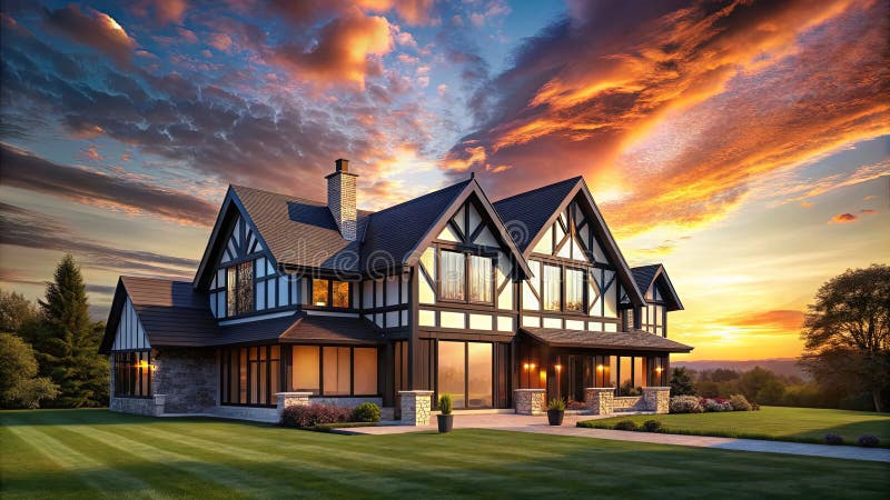 Stunning Silhouette of a Rustic Timber Country Home at Sunset a ...