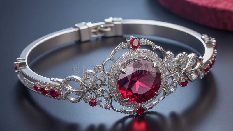 Luxurious Silver Bracelet with Ruby and Diamond Design Stock ...
