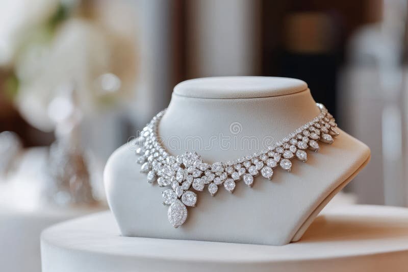 A Stunning Silver Necklace with Intricate Diamond Details is Elegantly ...