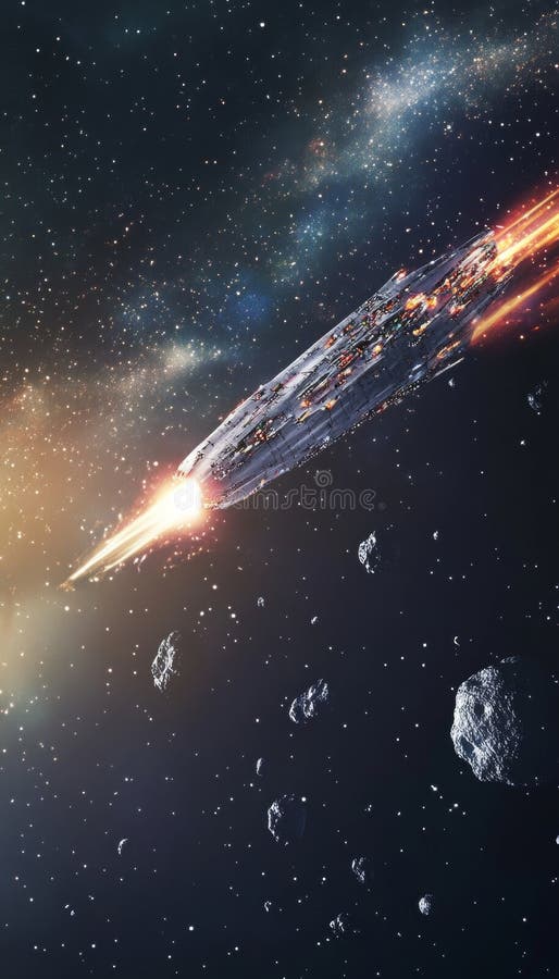 A Stunning Silver Spaceship Gliding through Space, Illuminated by ...