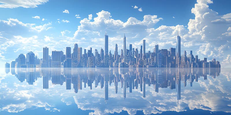 Stunning Sky City Reflection Cloudscape Fantasy Wallpaper Stock ...