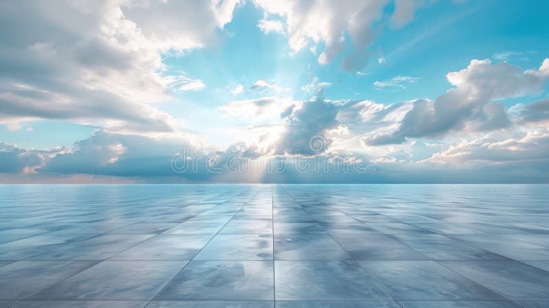 Stunning Sky and Clouds Reflecting on a Shiny Tiled Surface, Creating a ...