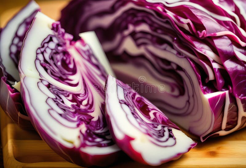 A Stunning Slice of Purple Cabbage on the Cutting Board Stock ...