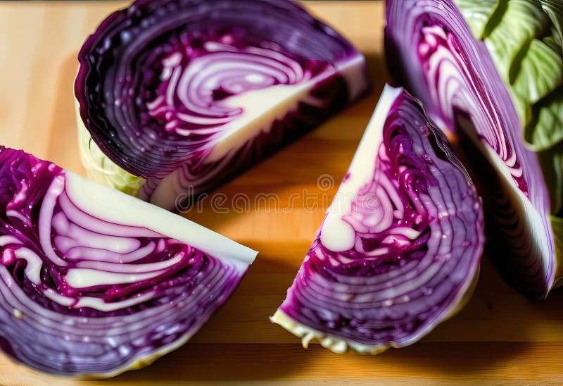 A Stunning Slice of Purple Cabbage on the Cutting Board Stock ...