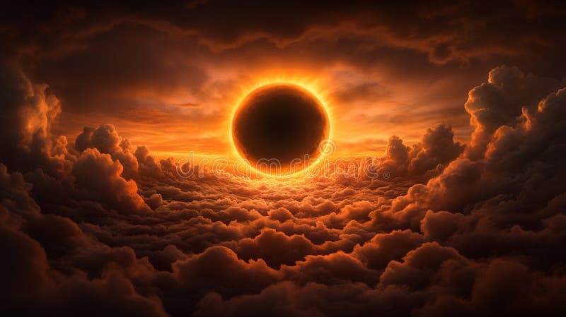 Stunning Solar Eclipse Amidst Cloudy Sky with Fiery Glow Stock ...