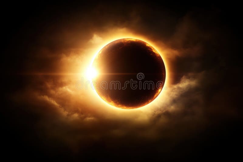 Spectacular Solar Eclipse with Bright Halo Isolated on Black Background ...