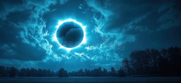 Stunning Solar Eclipse with Dramatic Clouds and Blue Tones Over a ...