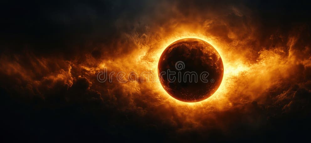 Stunning Solar Eclipse with Fiery Corona and Dramatic Clouds in the ...