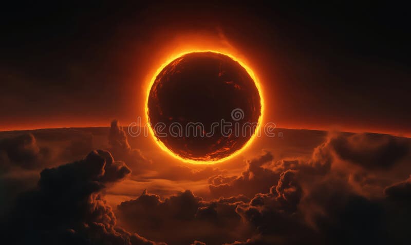 Stunning Solar Eclipse with Fiery Corona and Dramatic Clouds at Sunset ...